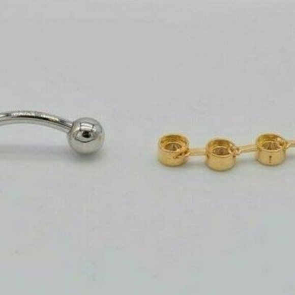Jewelry | Solid 14k Yellow Or White Gold Belly Button Dangle Cz Bezel ...